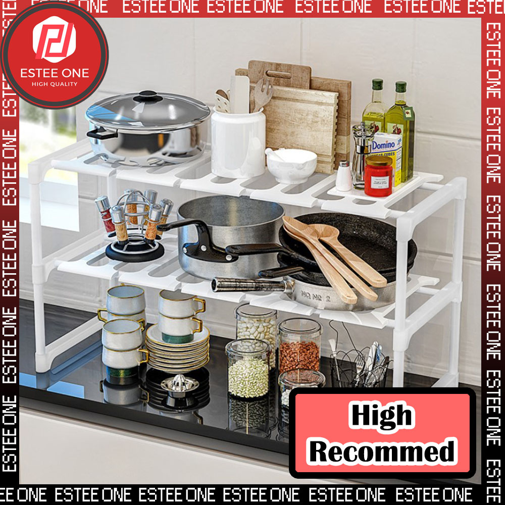 Estee 2 Tier Modern Kitchen Under Sink Retractable Rack Shelf Kitchen ...