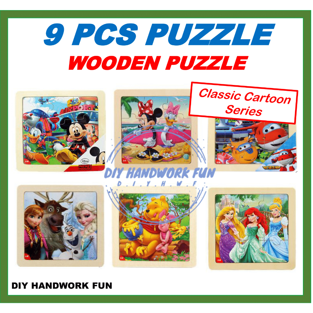 ORIGINAL 9 Pcs DISNEY & Cartoons Puzzle For Children To Play Fun & Easy ...