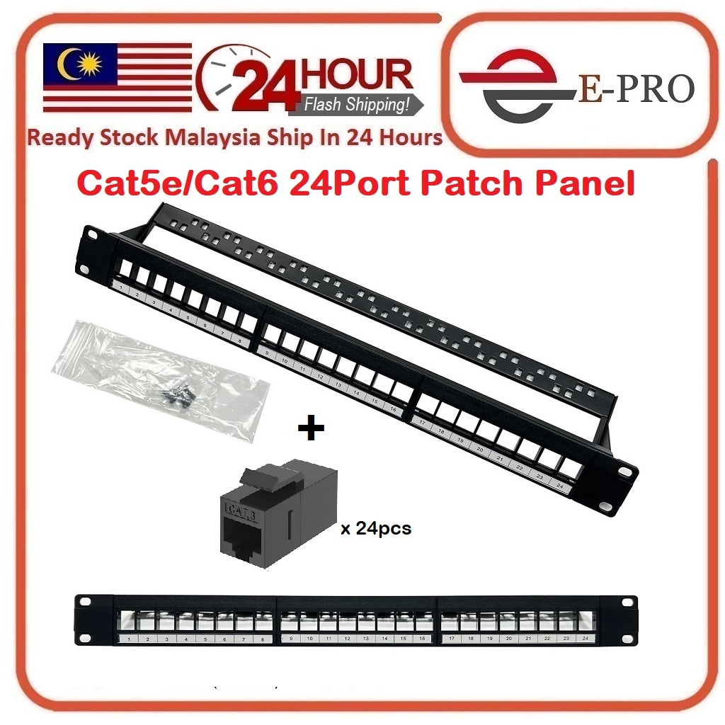 Cat5/Cat6 24 Port Blank Keystone Patch Panel - 19" Metal Rackmount ...