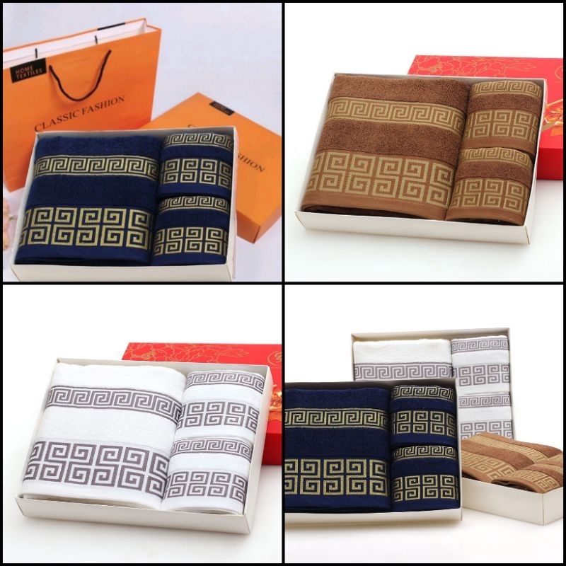🇲🇾Ready Stock 3in1 Bath Towel Set Gift Box Set Deluxe Set bathtowel ...