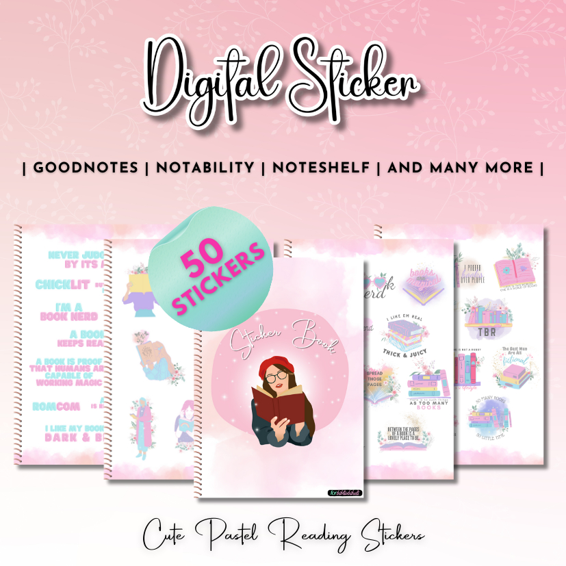 Digital Planner Sticker Book Cute Pastel Reading Theme || Goodnotes ...