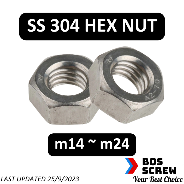 SS Hex Nut m14 ~ m24 (DIN934 Stainless Steel 304), Benang Biasa | Shopee Malaysia