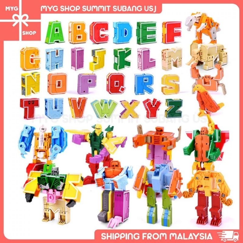 XLX Alphabet ABC Robot Dinosaur Transformers Toy Colorful Wild Animal ...