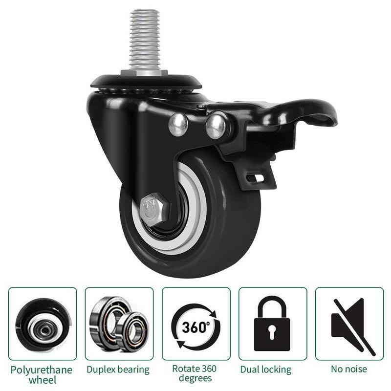 Black PU Heavy Duty Castor Wheel Swivel Rigid Brake Caster Roller m8 ...