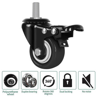 Black PU Heavy Duty Castor Wheel Swivel Rigid Brake Caster Roller m8 ...