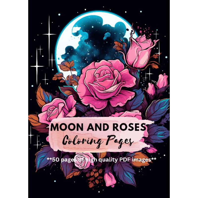 Beautiful Moon and Roses Coloring Pages for kids and adults- High ...
