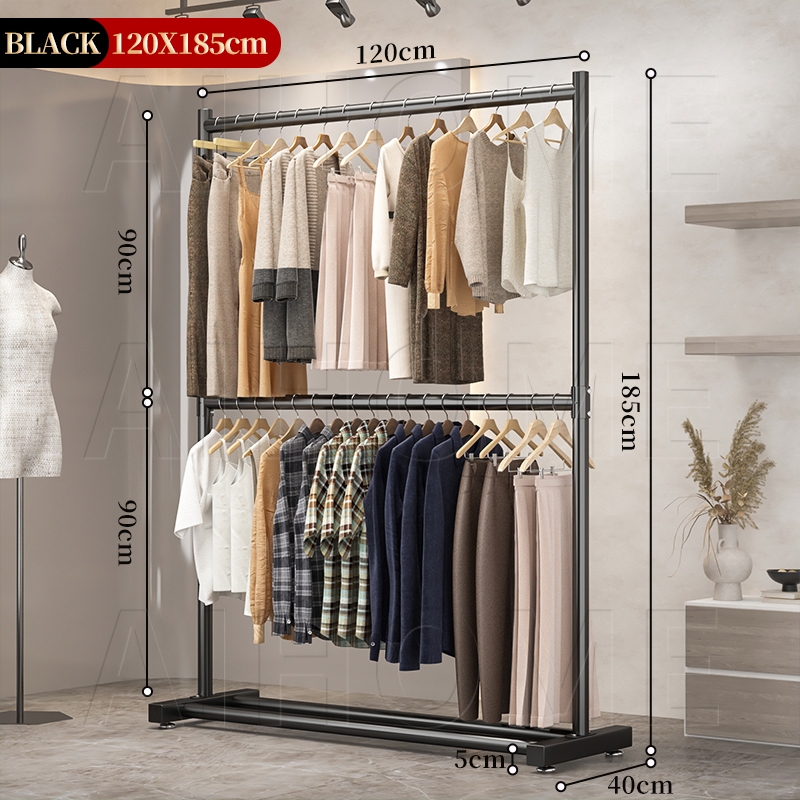 Double Layer Hanging Organizer Rack Cloth Clothes Rack Hanger Baju ...