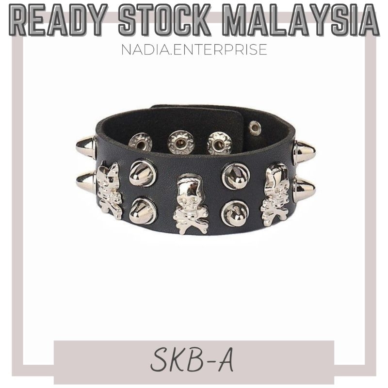 🇲🇾 GELANG Leather Wristband bracelet cuff gothic punk metal armbands ...