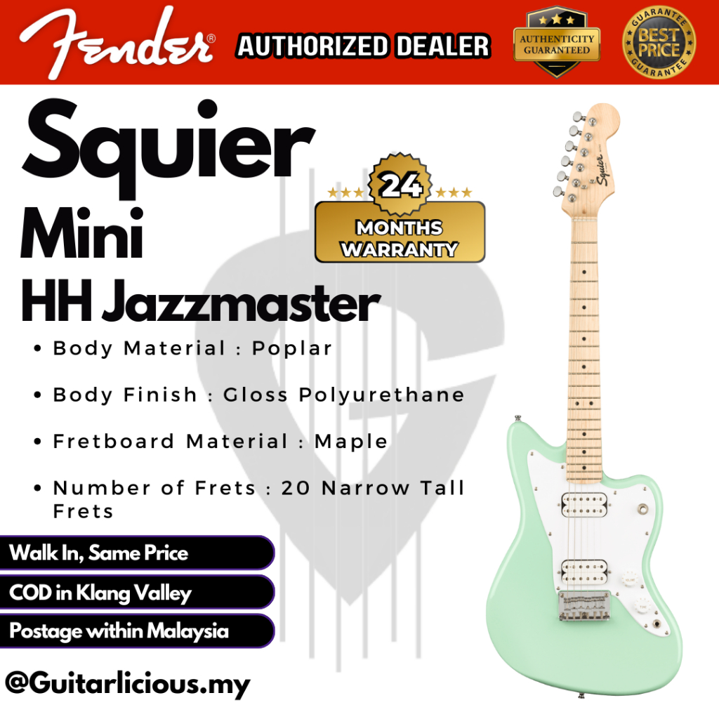 FENDER Squier Mini Jazzmaster HH Electric Guitar, Maple FB, Surf Green ...