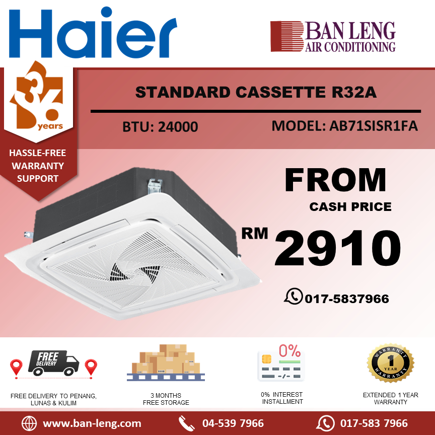 HAIER STANDARD CASSETTE R32A NON INVERTER AB71S1SR1FA | Shopee Malaysia