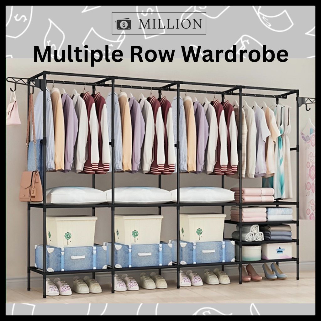 [MILLION] TRIPLE LAYERS WARDROBE Storage Clothes Rack / Rak Almari Besi ...