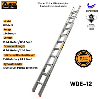 Winner Ladder 12 ft x 12 ft Aluminium Double Extension Ladder 12 kaki x ...