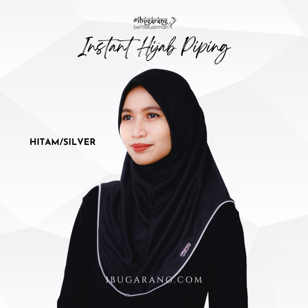 IBUGARANG Original Sports Hijab (S/M/L) Instant Hijab Hitam with Silver Piping Tudung Sarung ...
