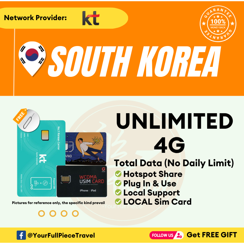 【Korea KT sim card】【7/10 Days】【韩国上网卡】 【 Unlimited 4G Data】【No daily ...