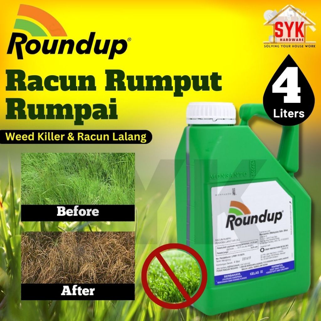 SYK Roundup 4 Liters Glyphosate 41% Racun Rumput Rumpai Racan Lalang ...