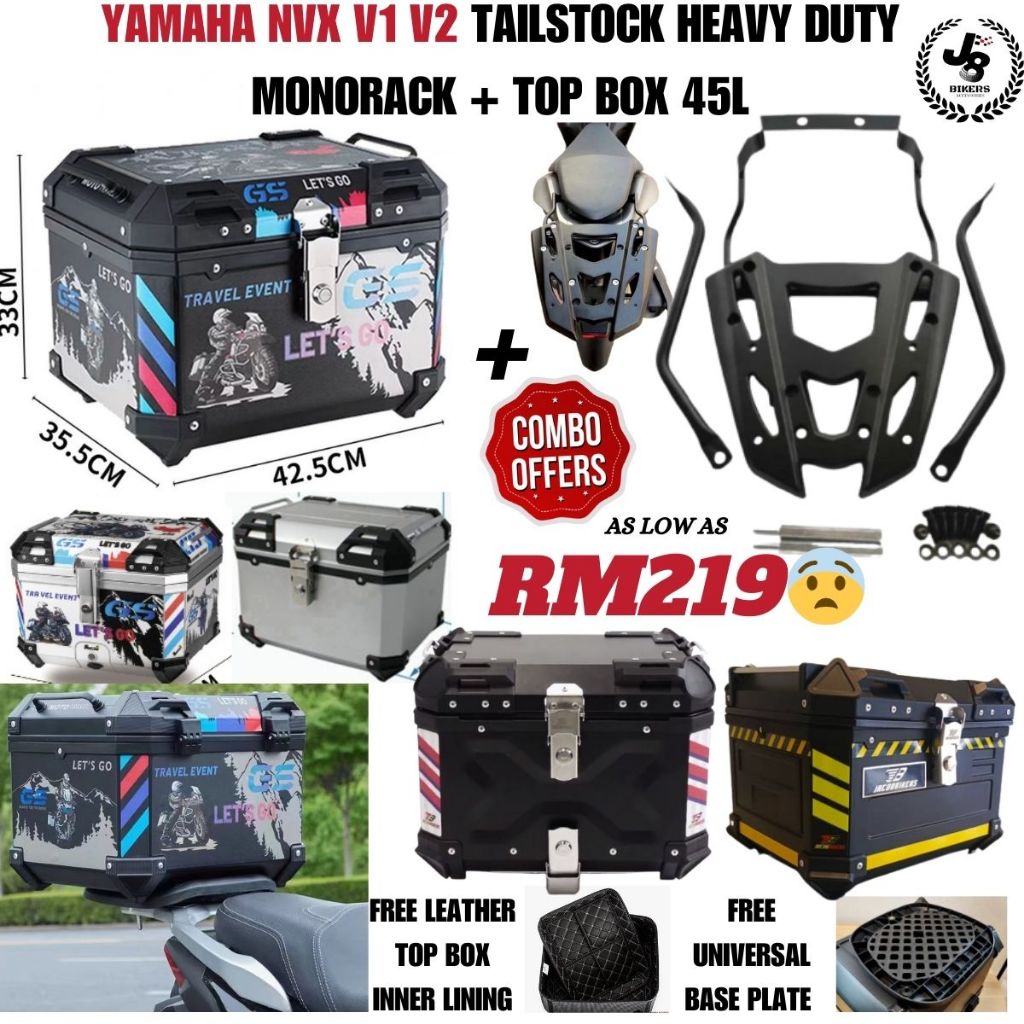 COMBO YAMAHA NVX 155 V1 V2 HEAVY DUTY MONORACK TAILSTOCK & Universal ...