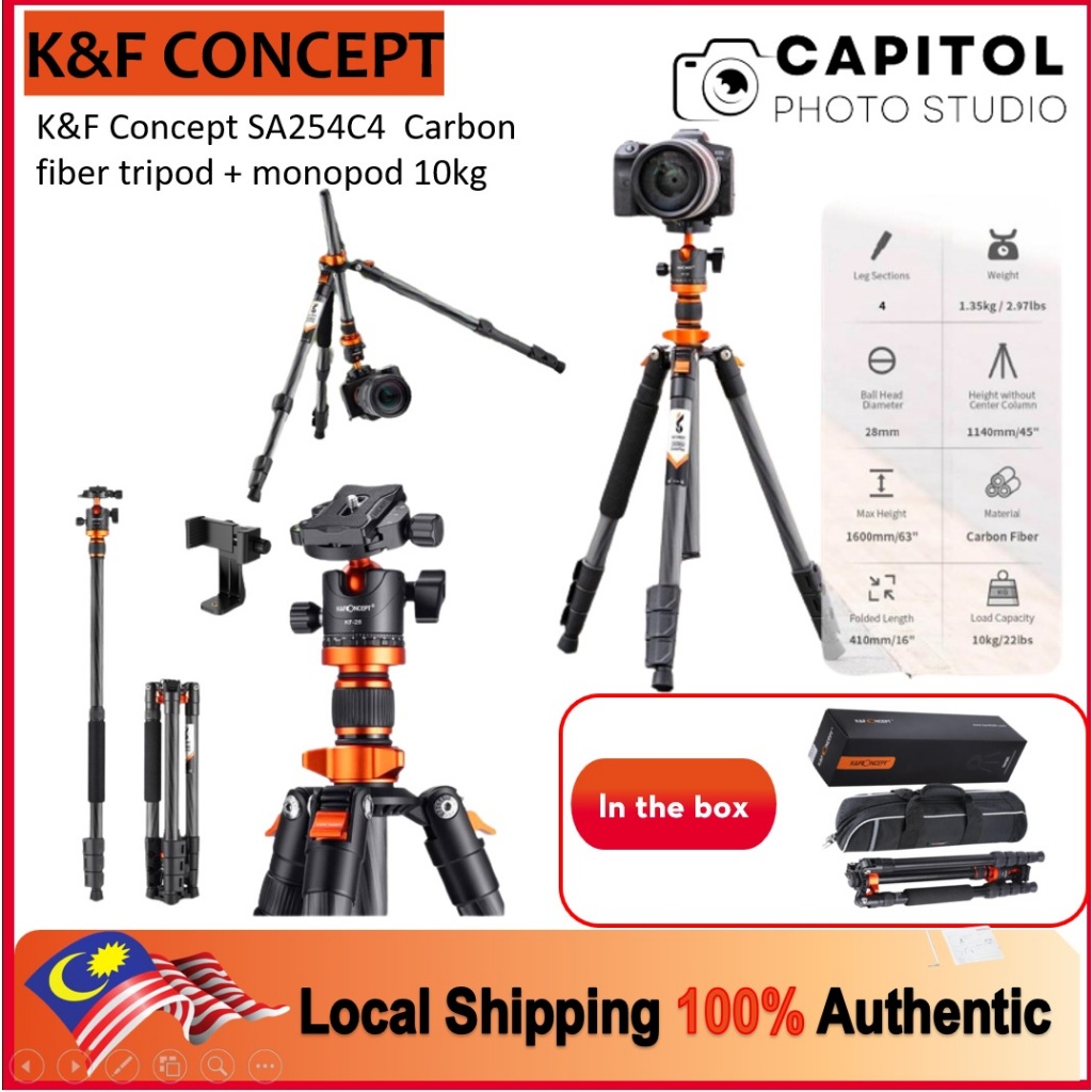 K&F Concept SA254C4 Carbon fiber tripord+monopord | Shopee Malaysia