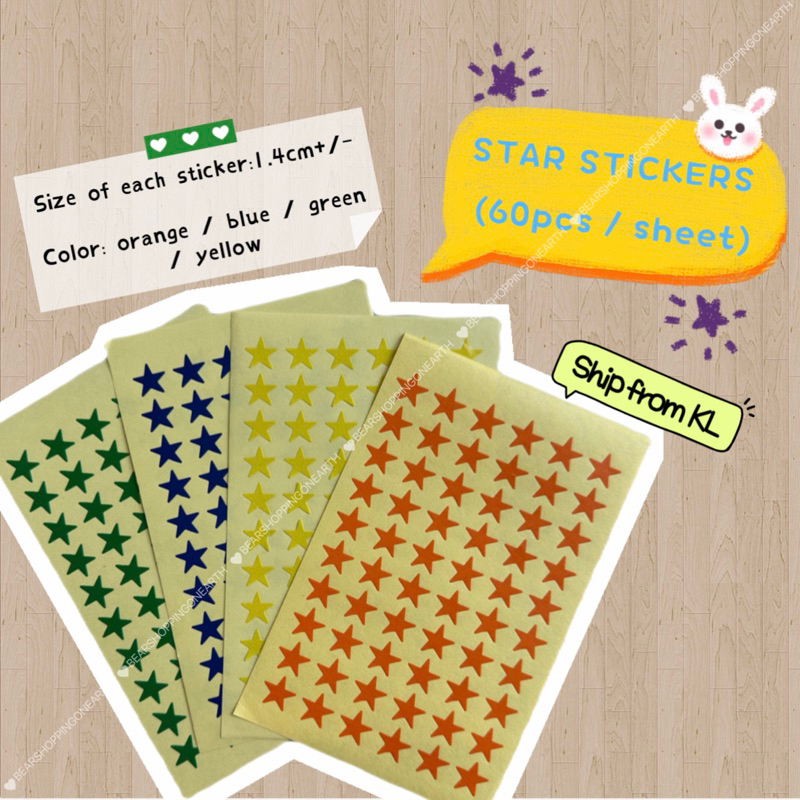 60pcs / sheet Star Stickers ｜Orange Star Stickers | Yellow Star ...
