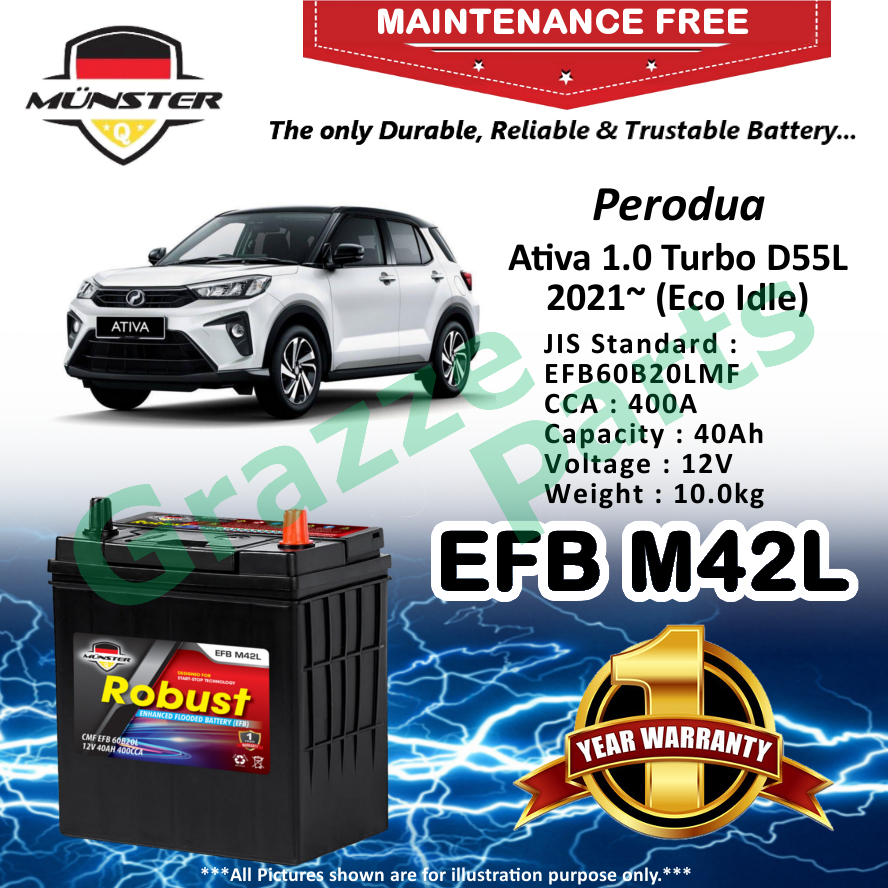 Münster Robust MF CMF EFB M42L | B20L | 60B20L (40AH) Car Battery ...