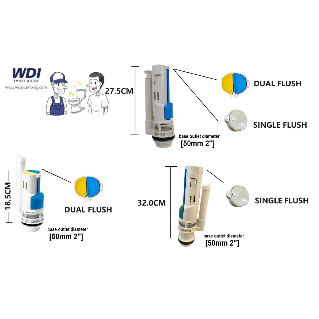 [BRAND WDI] TWO PIECE WATER CLOSET WC PVC OUTLET VALVE Plumbing Cistern ...