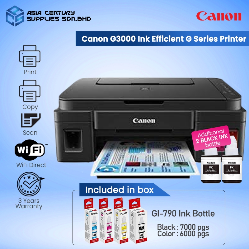 Canon Pixma G3000 All In One Wireless Printer/ A4 Print Scan Copy Wifi / GI-790 Ink / Canon Ink ...
