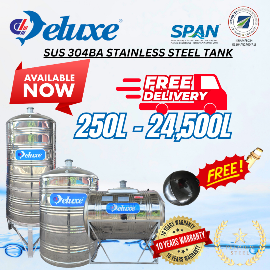 (Horizontal With Stand - Deluxe Stainless Steel Water Tank (Tangki Air ...