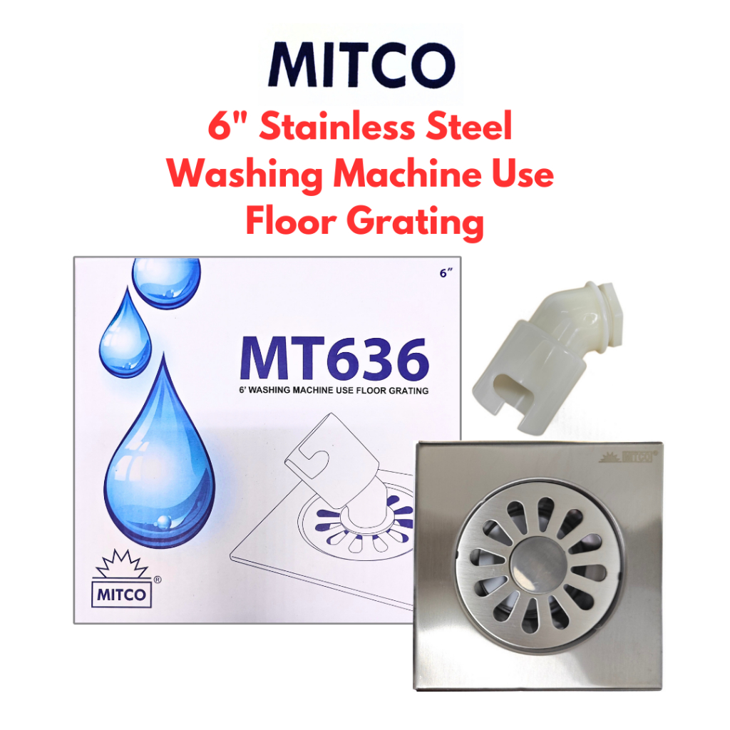 Mitco 6" Stainless Steel Floor Grating Trap with Washing Machine Outlet Hose Connector Adaptor ...