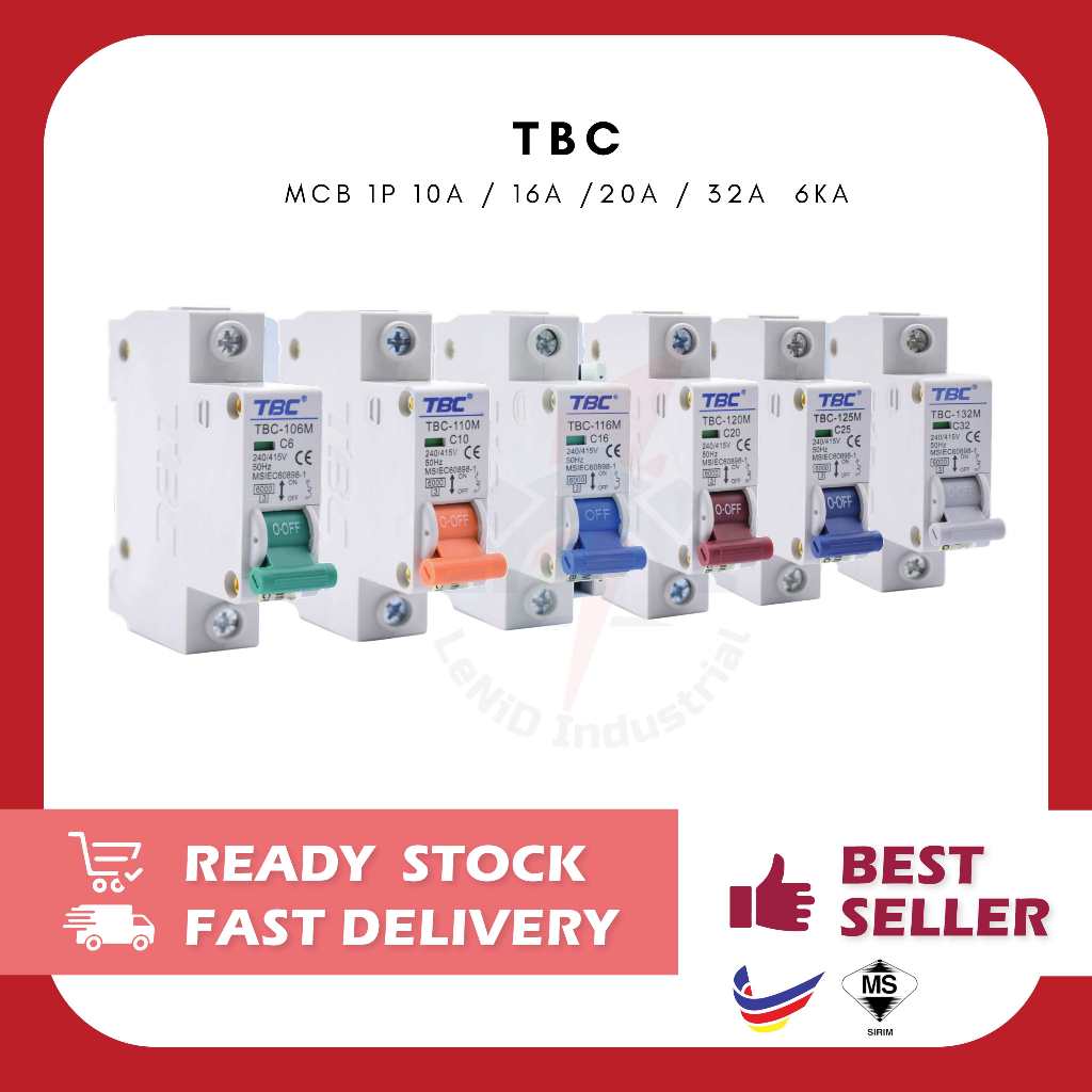 TBC Miniature Circuit Breaker (MCB) With SIRIM Approved 1 Pole 6KA 10A ...