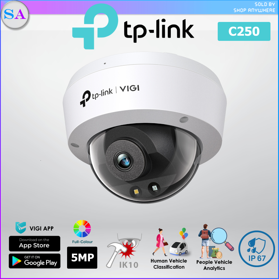 TP-Link VIGI C250 5MP CCTV Full Color Dome Network IK10 Security Camera ...