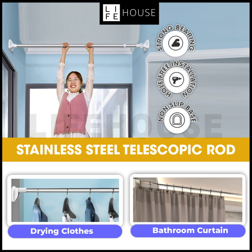 Stainless Steel Curtain Rod Set Adjustable Curtain Rod Tension Rod ...