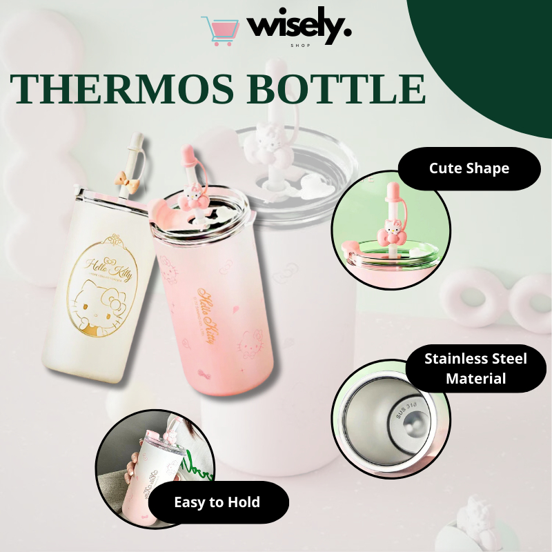 【WISELY SHOP】Thermos Bottles Stainless Steel With Straw Hello Kitty ...