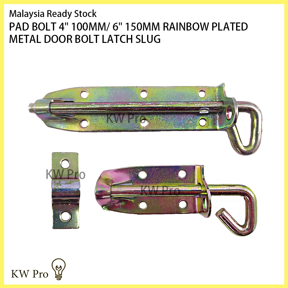 PAD BOLT 4" 100MM/ 6" 150MM RAINBOW PLATED METAL DOOR BOLT LATCH SLUG ...