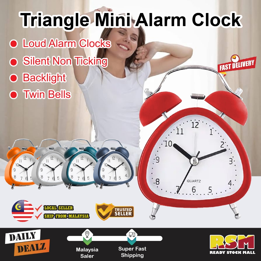 Mini Triangle Alarm Clock Retro Analog Twin Bell with Backlight Loud ...
