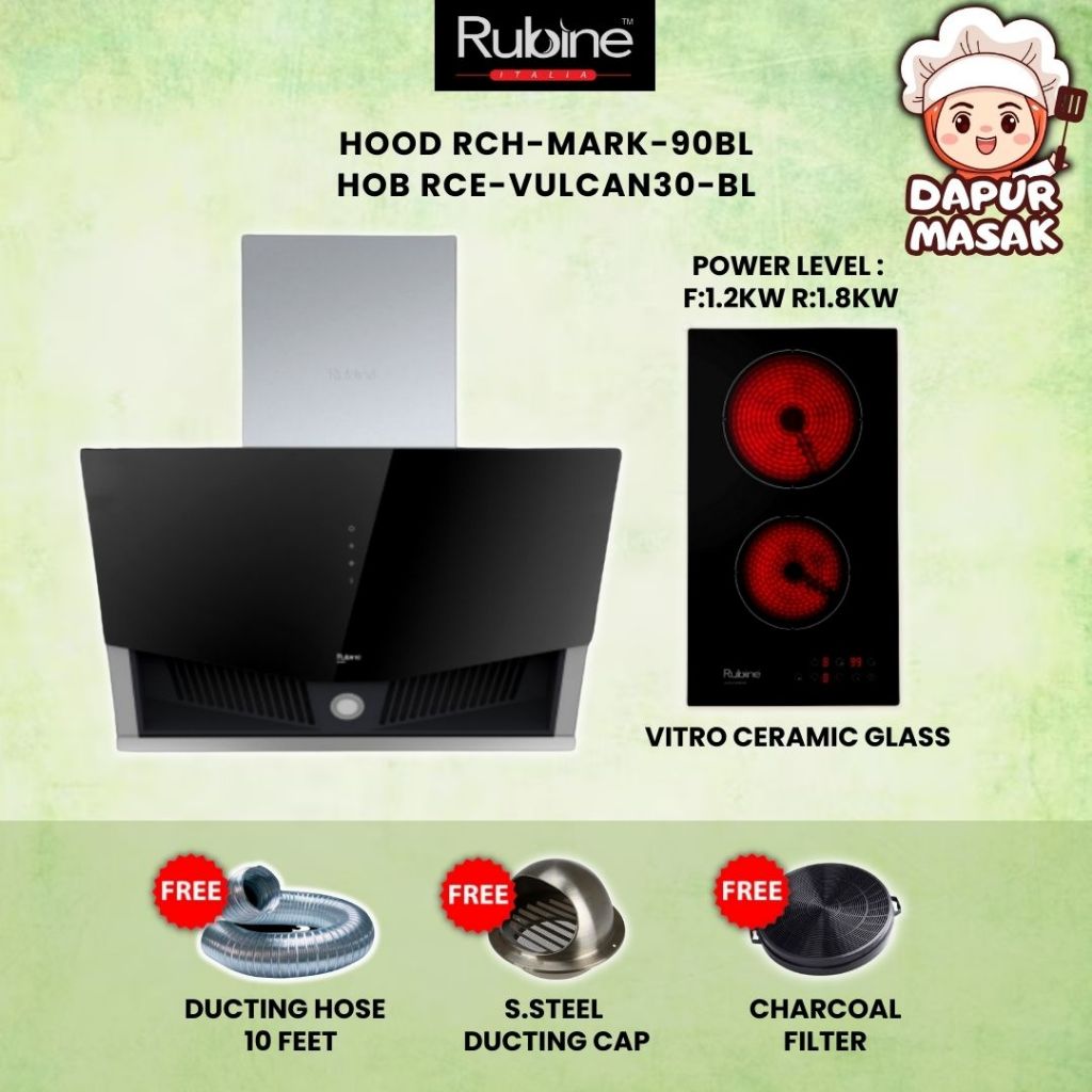 Dapur Masak Rubine Kitchen Hood RCH-MARK-90BL Cooker Hood Kitchen Hood ...