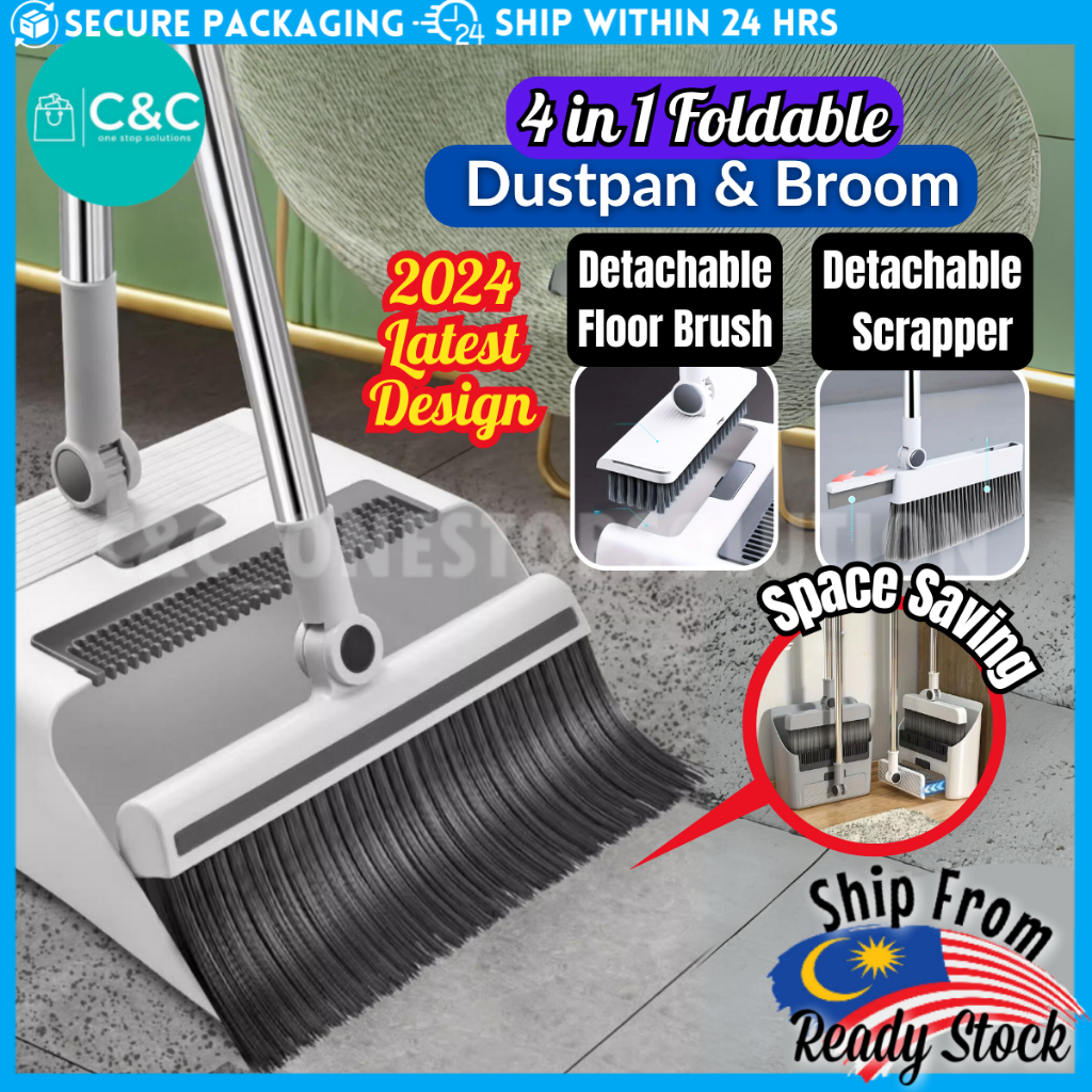 [2024 NEW DESIGN] 4 in 1 Foldable Broom Dustpan Set Broom Set Water ...