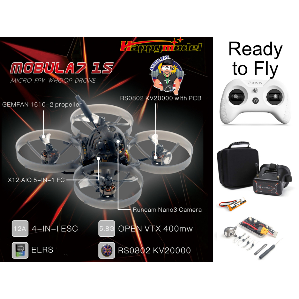 RTF Happymodel Mobula7 1S X12 5in1 AIO Flight Controller BLHELIS 12A ...