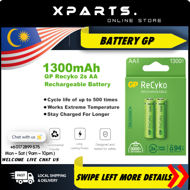 Original GP Recyko AA Rechargeable Battery 1300mAh (2PCS) | Shopee Malaysia