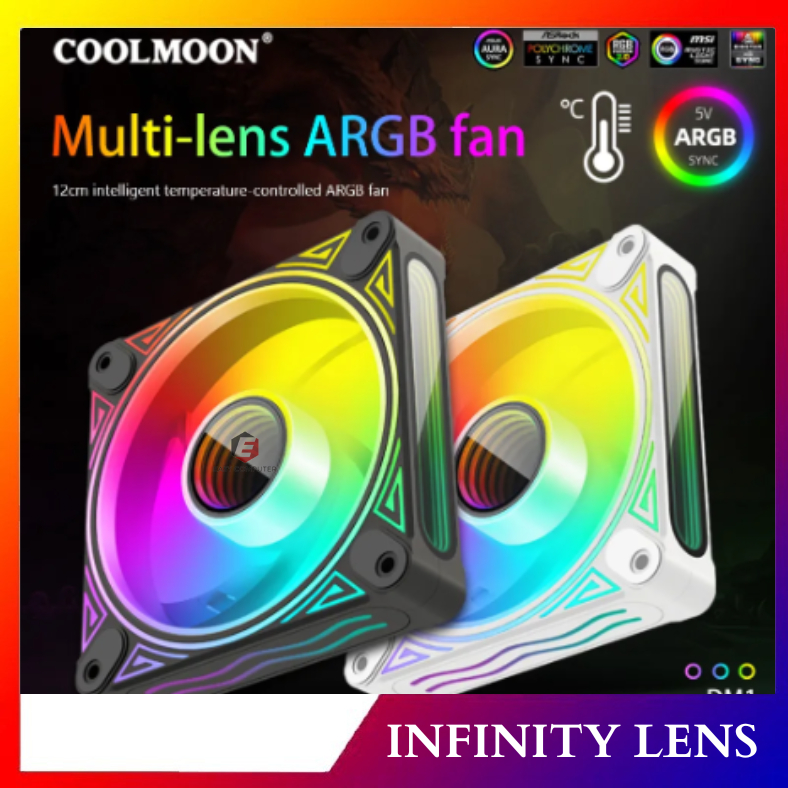 COOLMOON DM1 120mm 5V 3PIN ARGB Aura Sync 12V 4PIN (INFINITY LENS ...