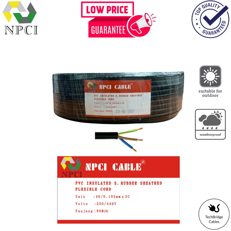 NPCI TRS (40/0.193) 3 Core PVC Insulated S.Rubber Sheathed Flexible ...