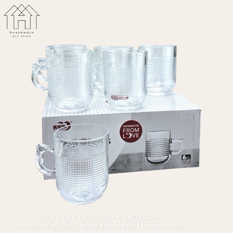 6pcs 250ml The Sunrise Cup Glass Mug Handle | Gelas Glass Tumbler ...