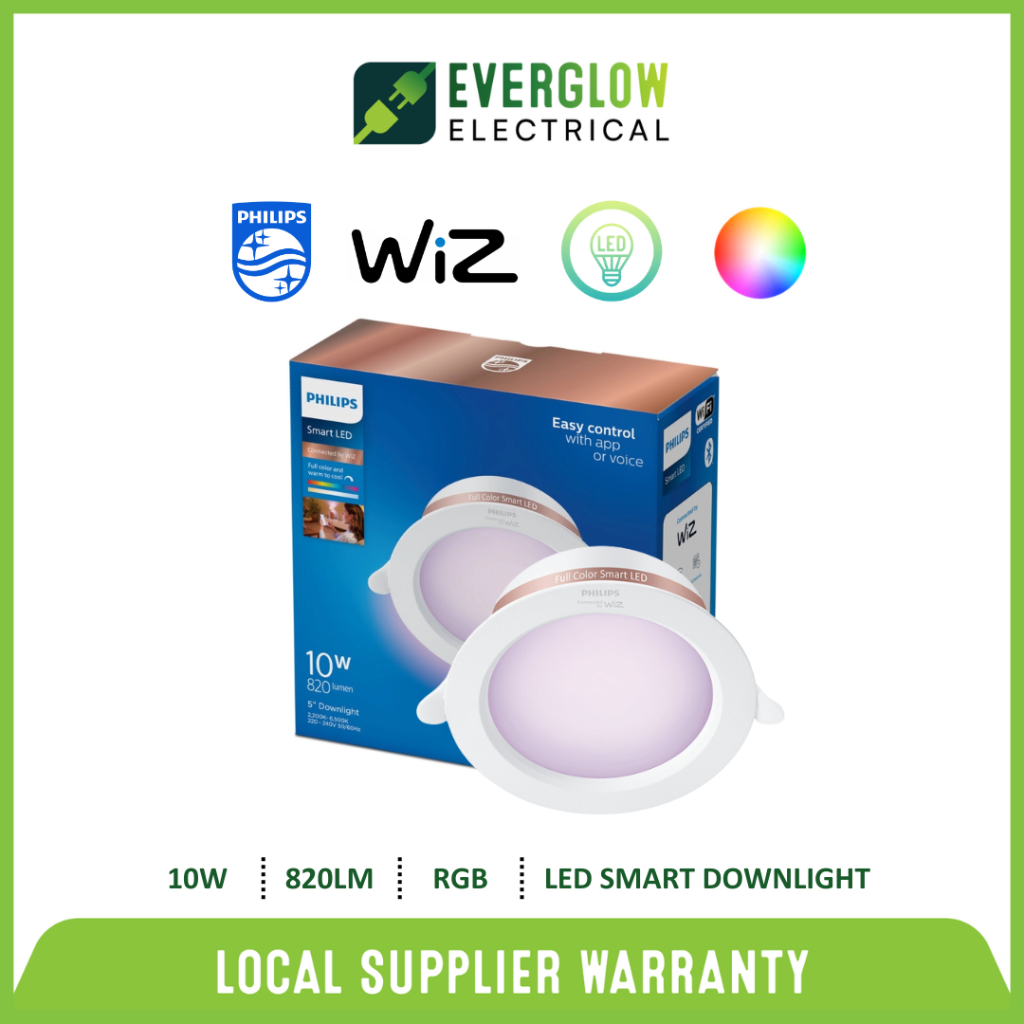 PHILIPS WIZ SMART LED 10W 220-240V 820LM 5INCH 2200K-6500K+RGB DIMMABLE ...