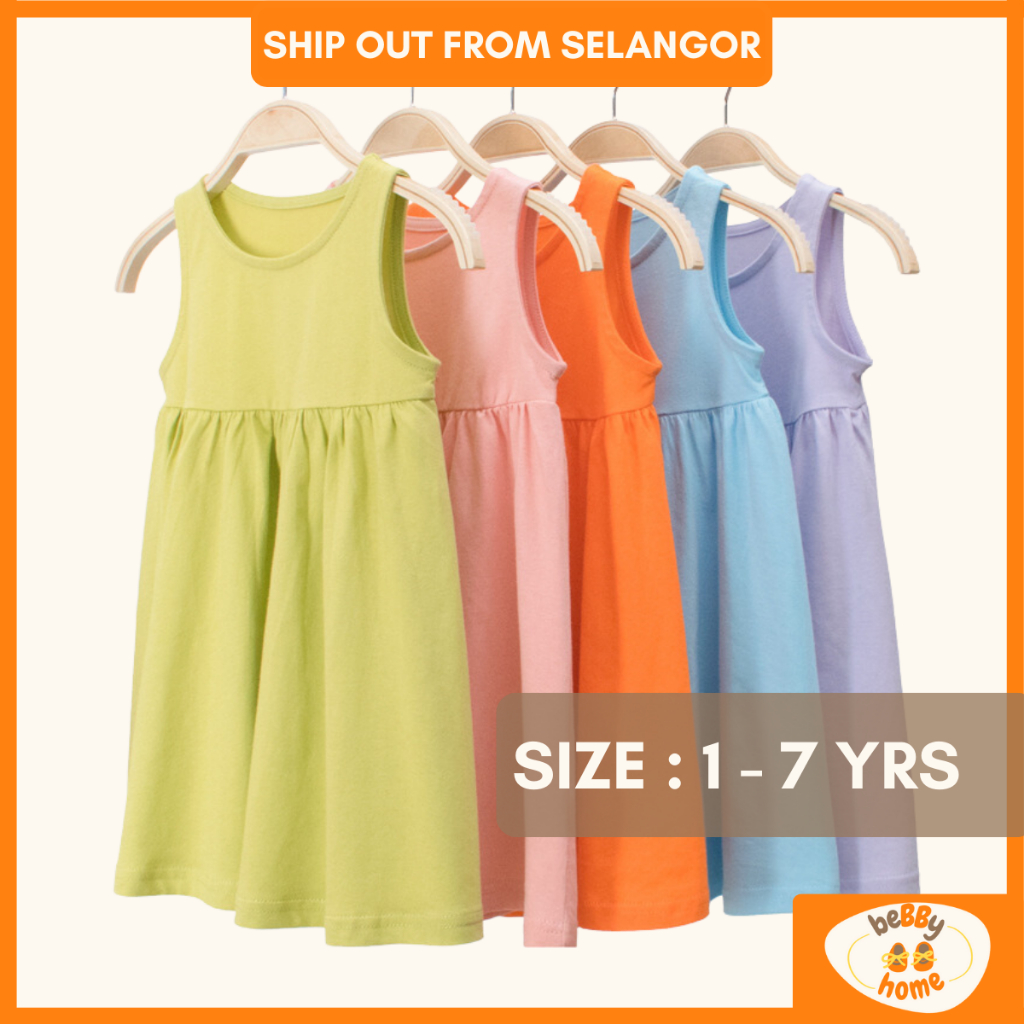 Dress Budak 1-7Y Kids Girl Plain Dress Soft Cotton Kids Clothes Kids ...