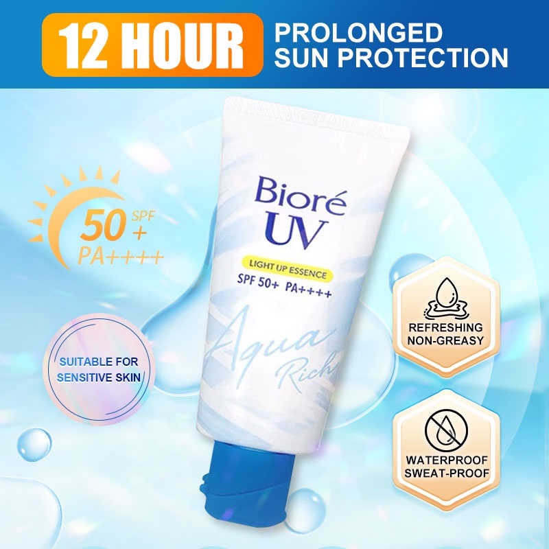 BIORE UV Light Up Aqua Rich Essence 70g Gel Sunscreen Watery SPF 50+ PA++++ sunblock Japan ...