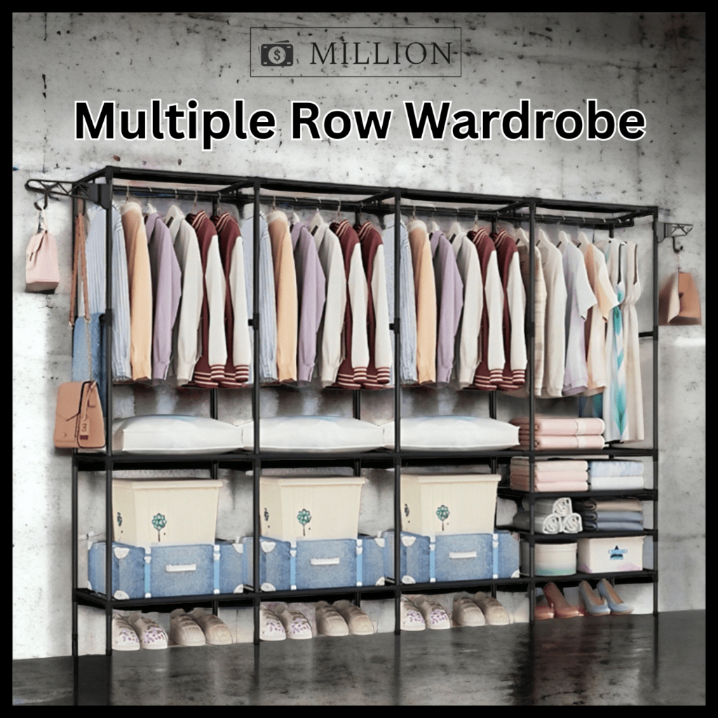 [MILLION] TRIPLE LAYERS WARDROBE Storage Clothes Rack / Rak Almari Besi ...