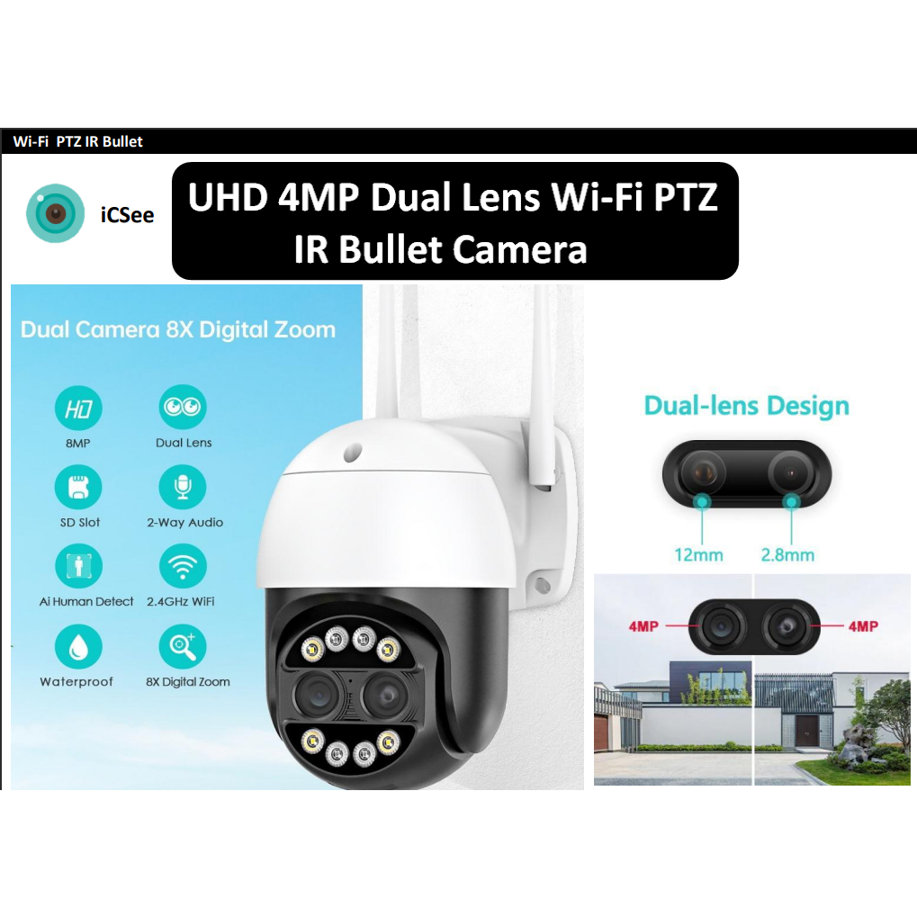 UHD 4MP Dual LensWi-Fi PTZ IR Dome Camera Outdoor Wi-Fi Dome Camera ...