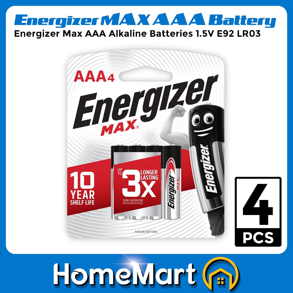 Energizer Max AAA Battery Alkaline Batteries 1.5V E92 LR03 | Shopee ...