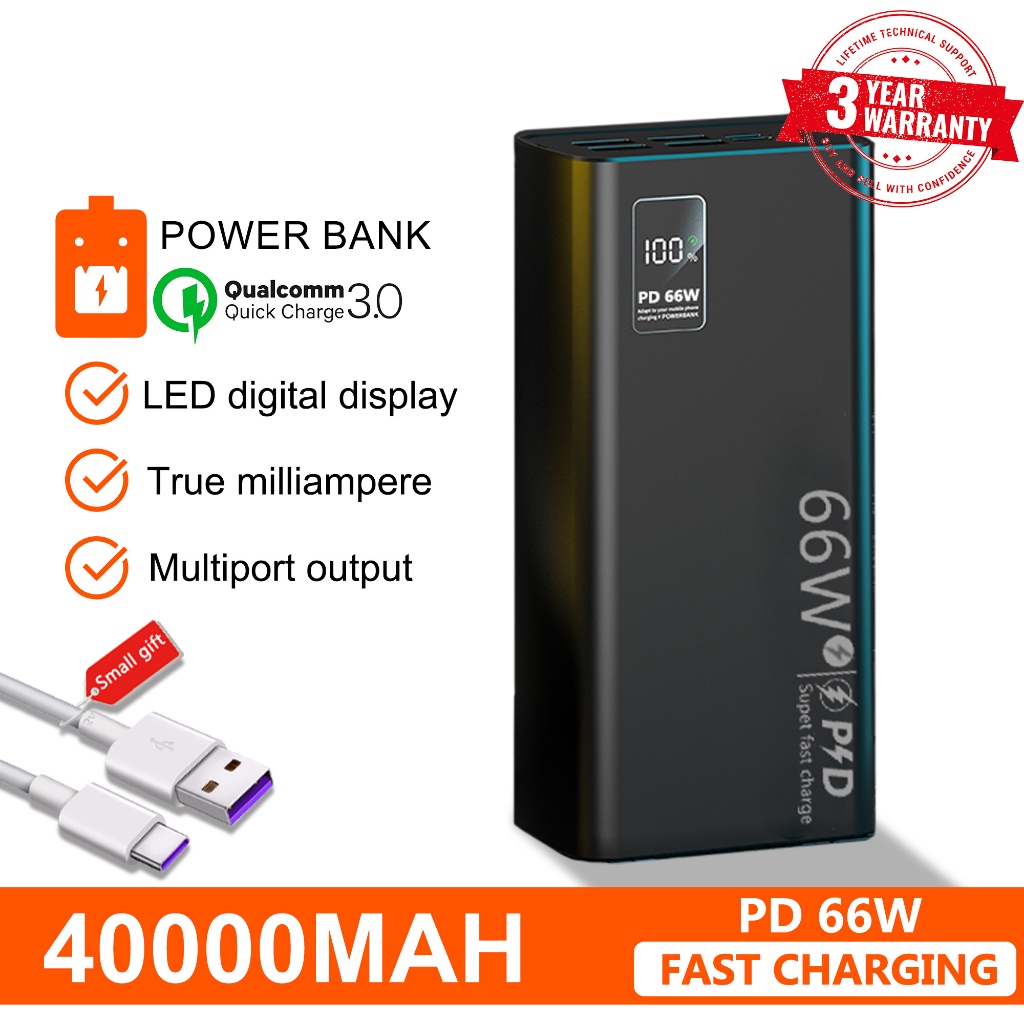 V380 High Quality 66W Super Fast Charging Power Bank K7 Black/White QC 3.0Type-C Input USB ...