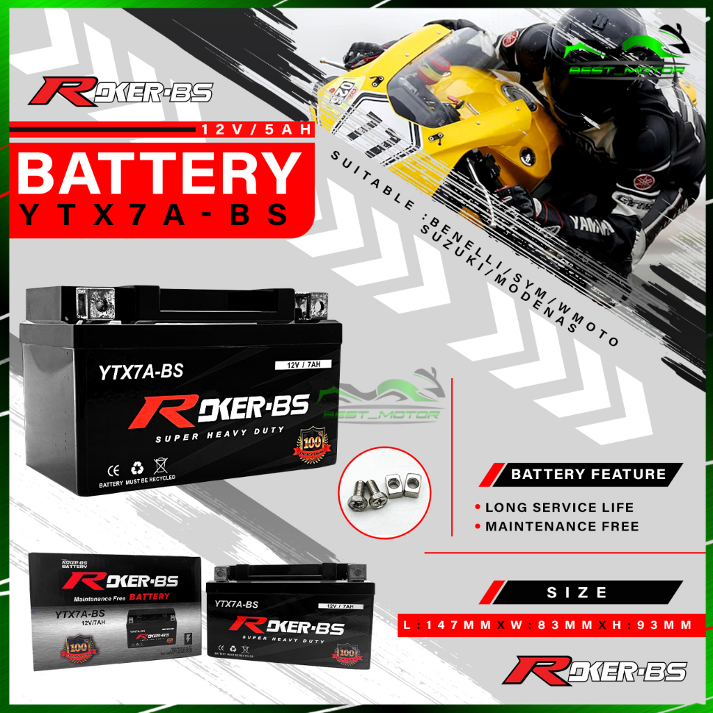 ROKER-BS BATTERY GEL BATERI YTX7A/YTX7A-BS SYM VF3i/ICON/ELIT/KARISMA ...