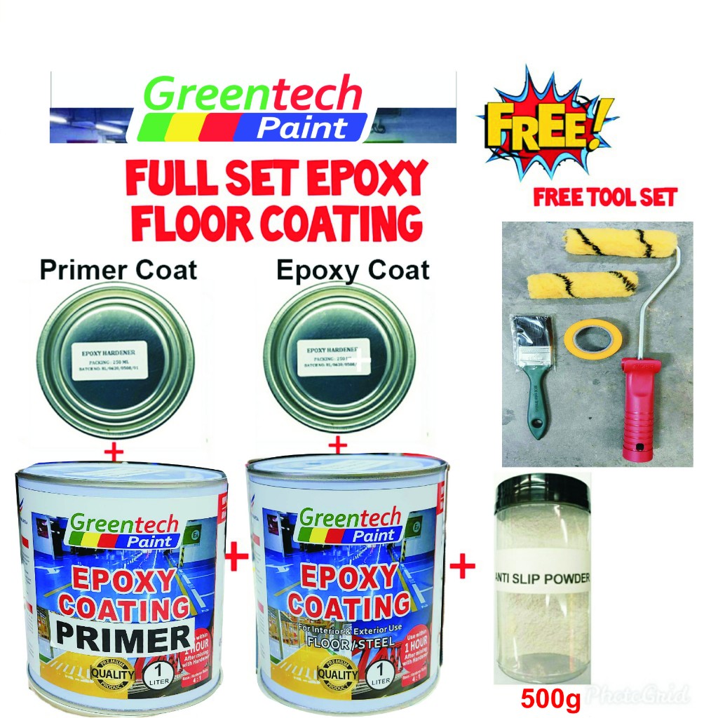 FULL SET Epoxy Floor Coating (FREE Tool Set +1L PRIMER WATERPROOF+1L ...