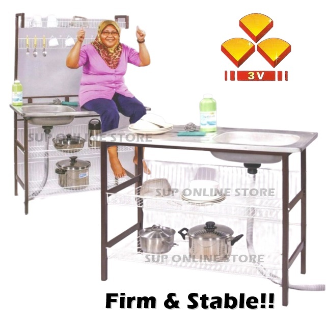 3V Kitchen Cabinet Sink with Stand / Wash Basin Kitchen Cooking Steel ...